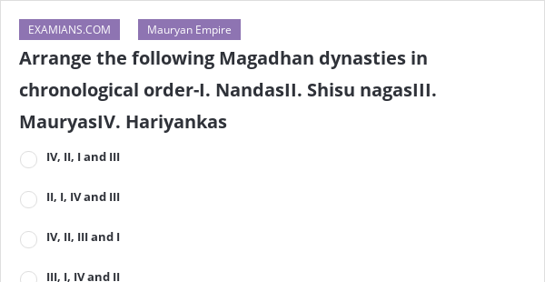 Arrange the following Magadhan dynasties in chronological order-I ...